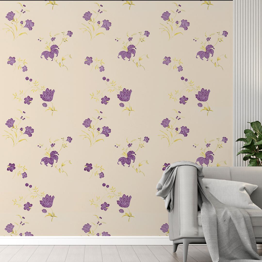 Doodad Yellow & Purple Duo Floral Vinyl Self-Adhesive Wallpaper