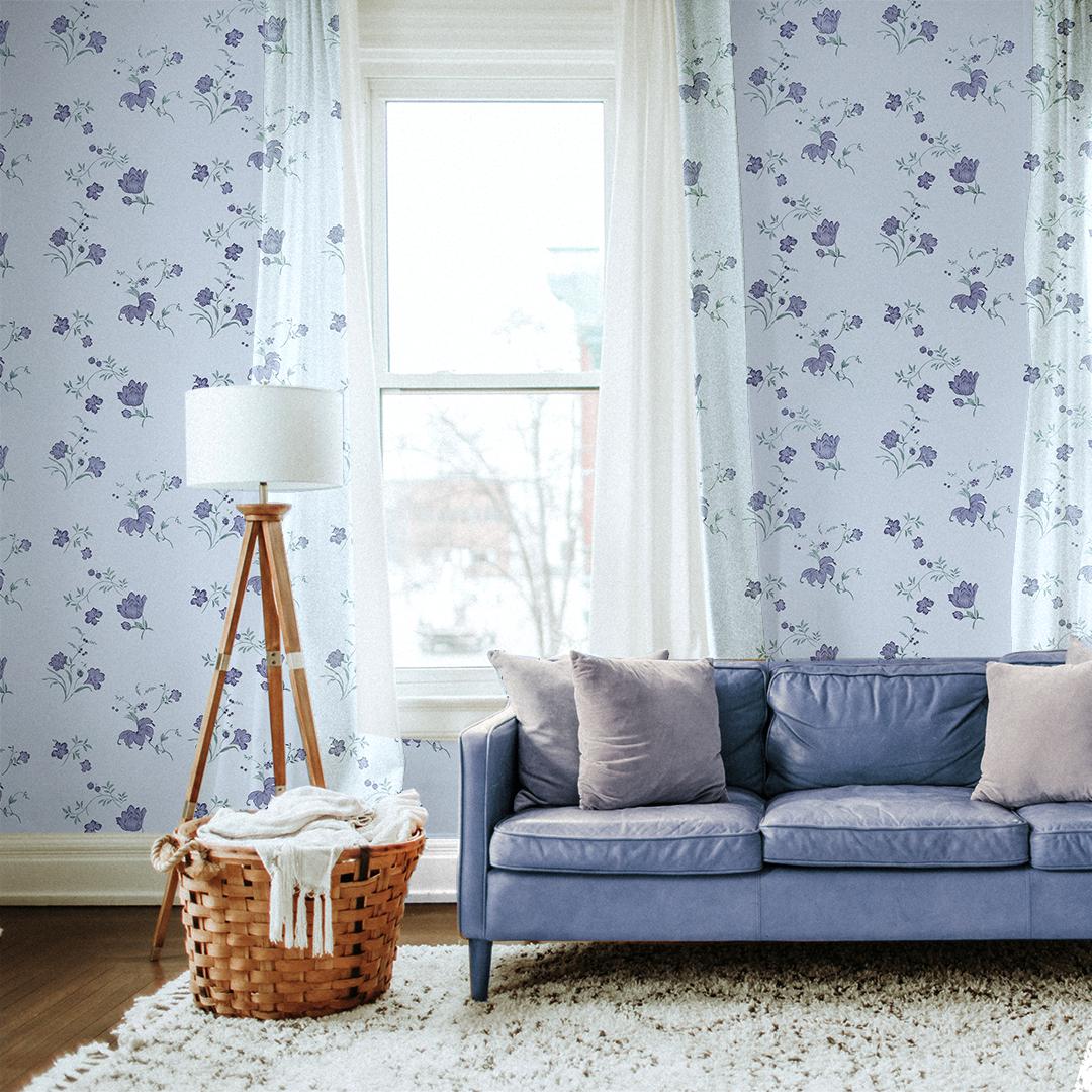 Doodad Purple Floral Print Self-Adhesive DIY Wallpaper