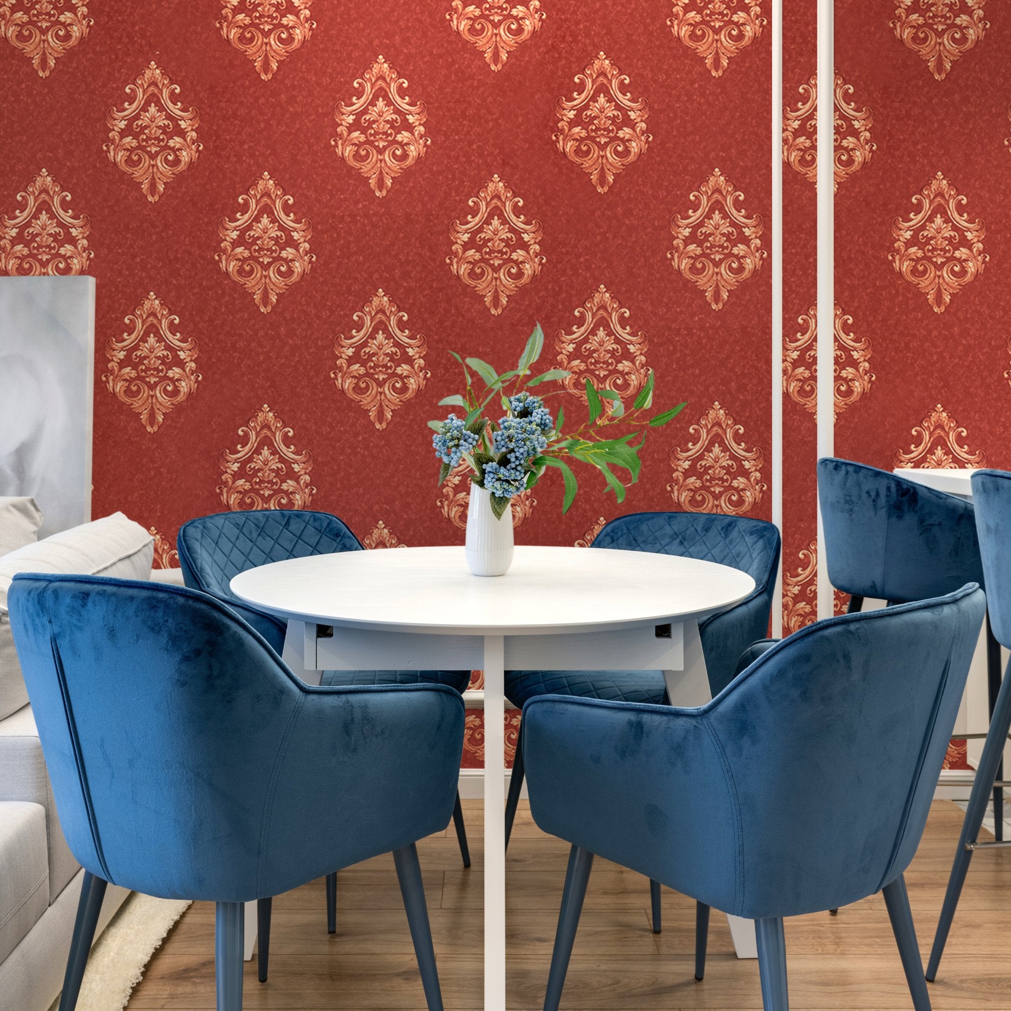 Doodad Embroidery Self-Adhesive Maroon & Golden Flower Wallpaper